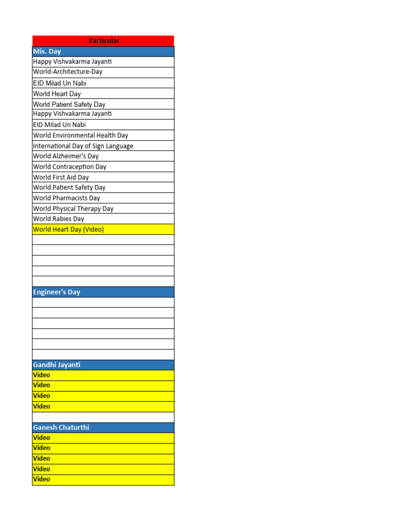 September Month Work List | PDF