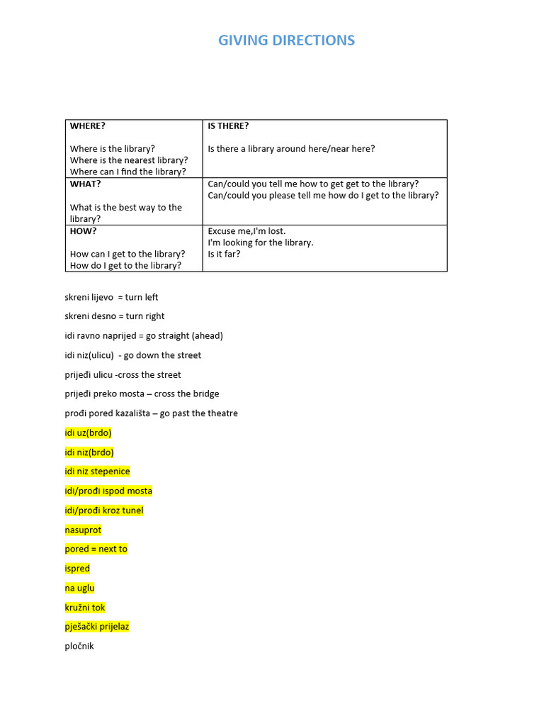 Giving Directions | PDF