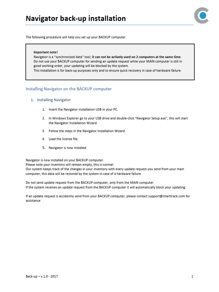 Navigator Backup Installation | PDF