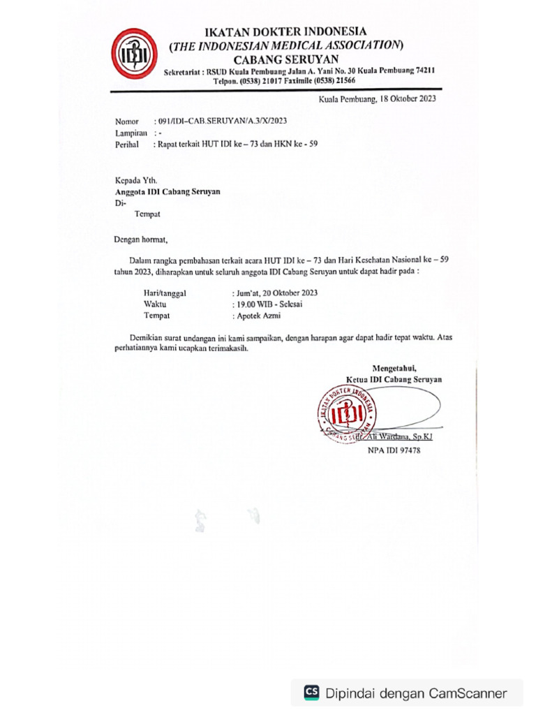Undangan Rapat HUT IDI Dan HKN | PDF