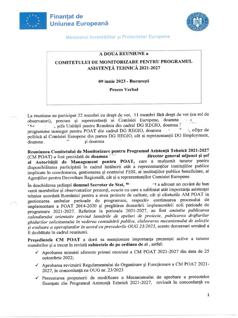 A Doua Reuniune Comitet POAT | PDF