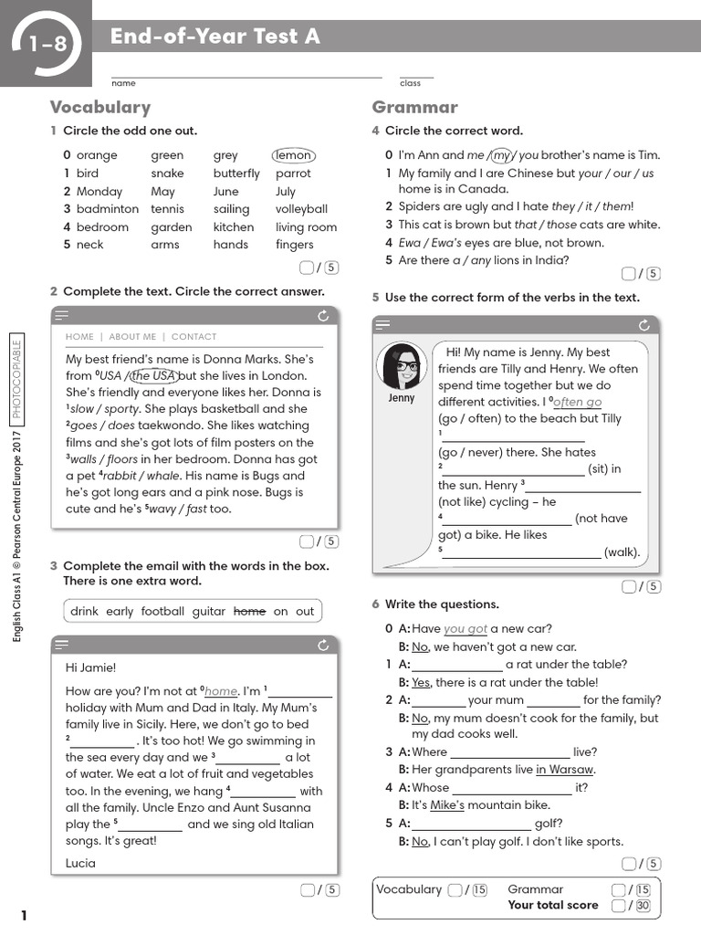 ECA1 - Tests - End-of-Year Test A | PDF