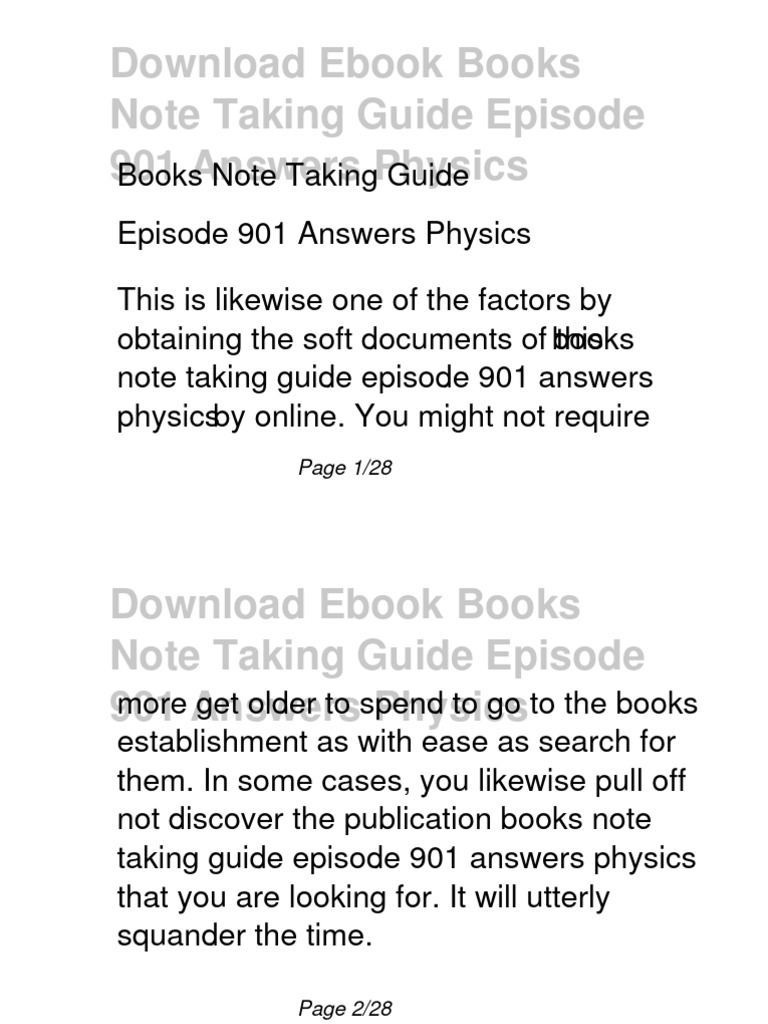 Ebook Books Note Taking Guide Episode 901 Answers Physics | PDF