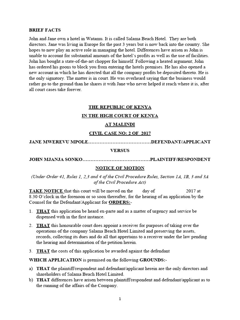 Application For An Order For Appointment of Receiver | PDF