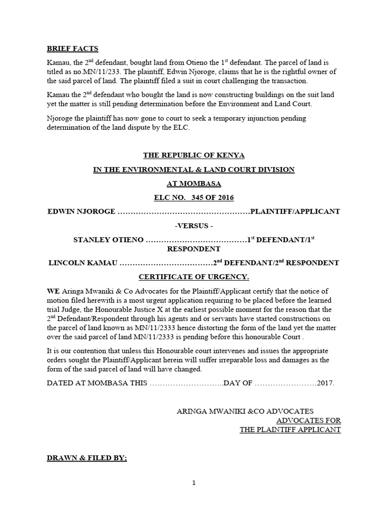 Application For An Order For Temporary Injunction | PDF