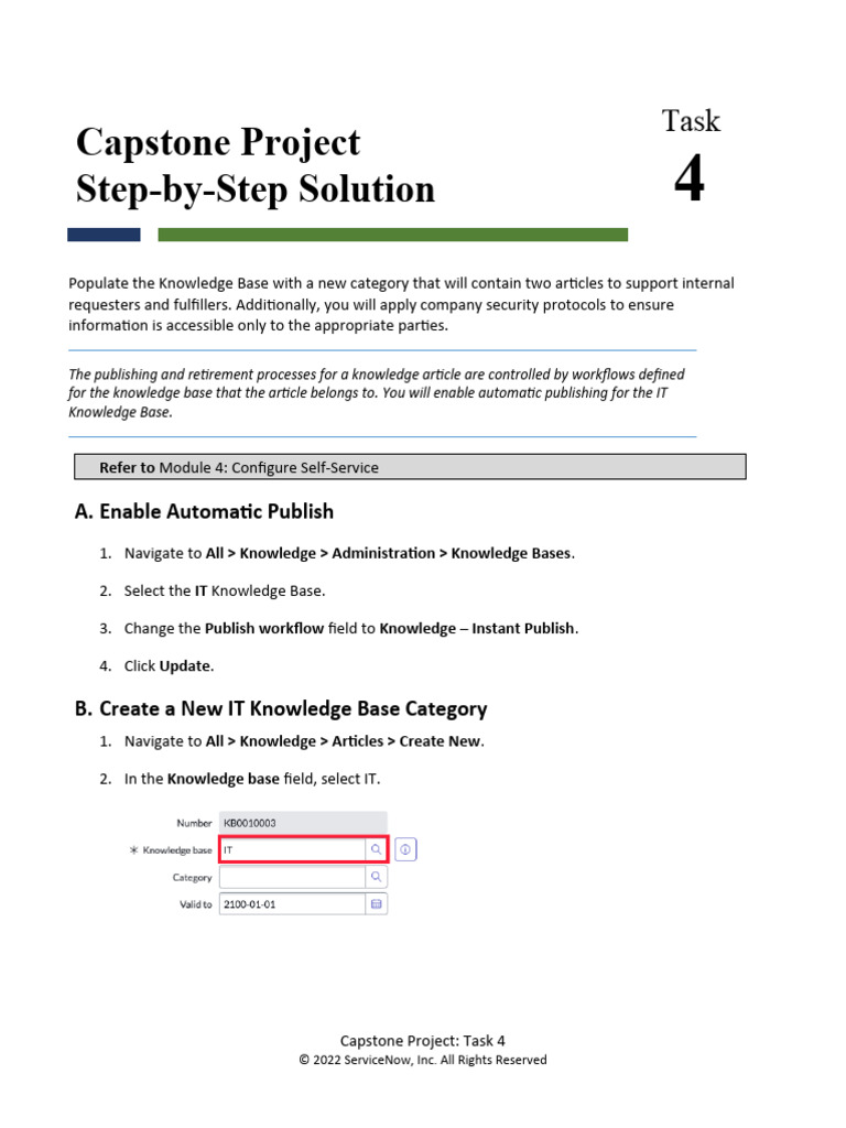 Capstone Project Task 4 Solution Servicenow | PDF