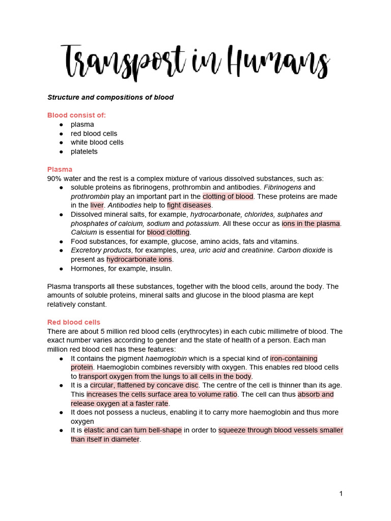 Transport in Humans | PDF