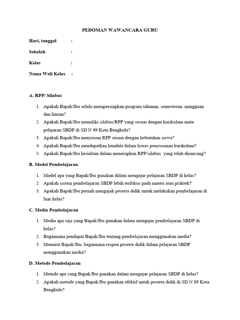 Pedoman Wawancara & Angket SBDP | PDF