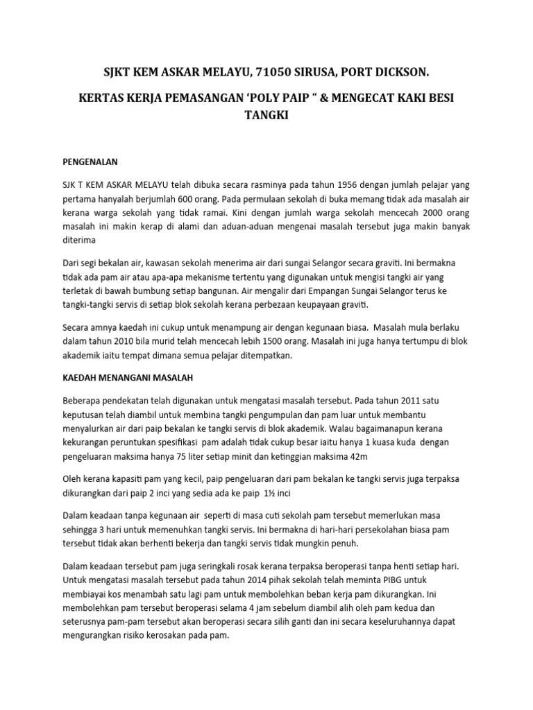 Kertas Kerja Tangki Air | PDF