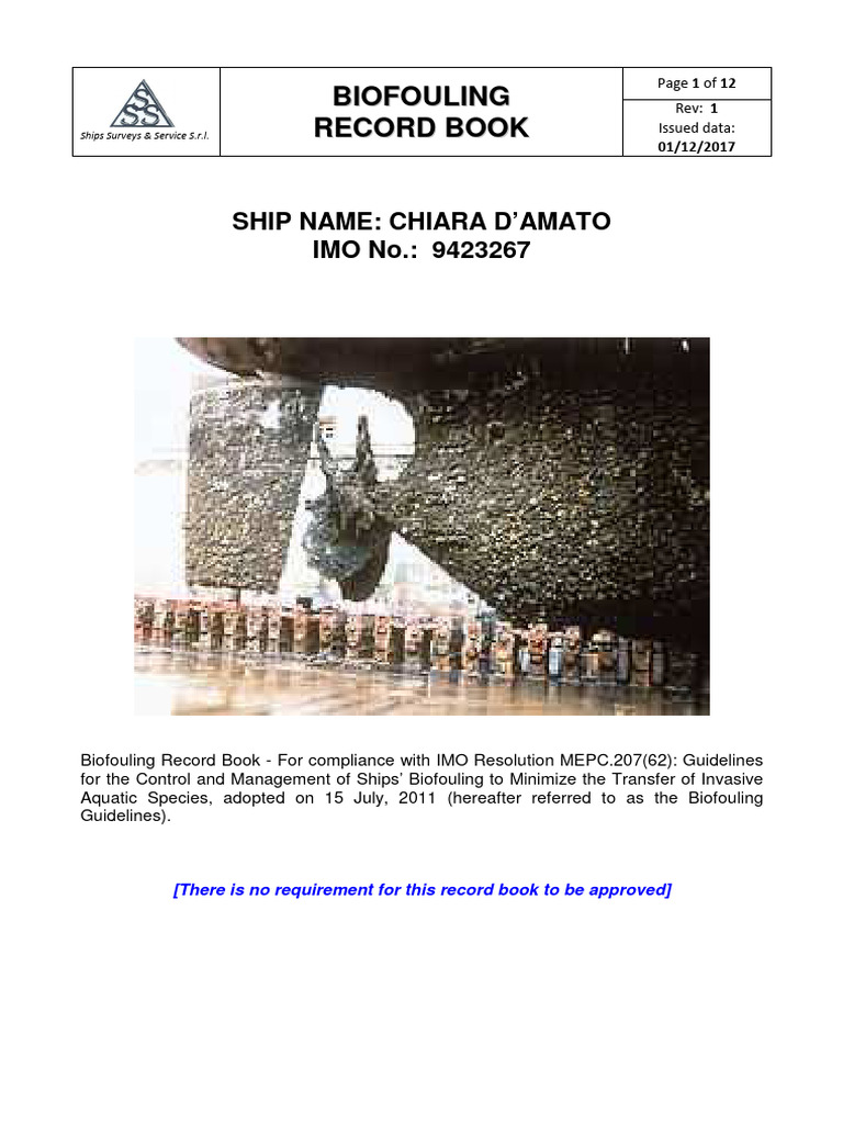 Biofouling Record Book for Ships | PDF