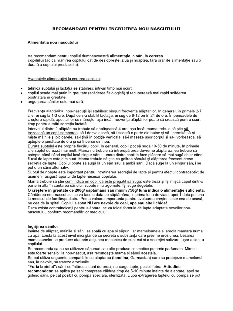 Recomandari Nou Nascut | PDF