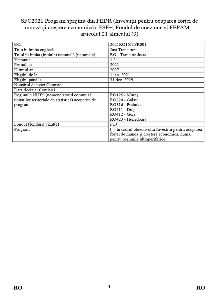 Programul Tranzitie Justa | PDF