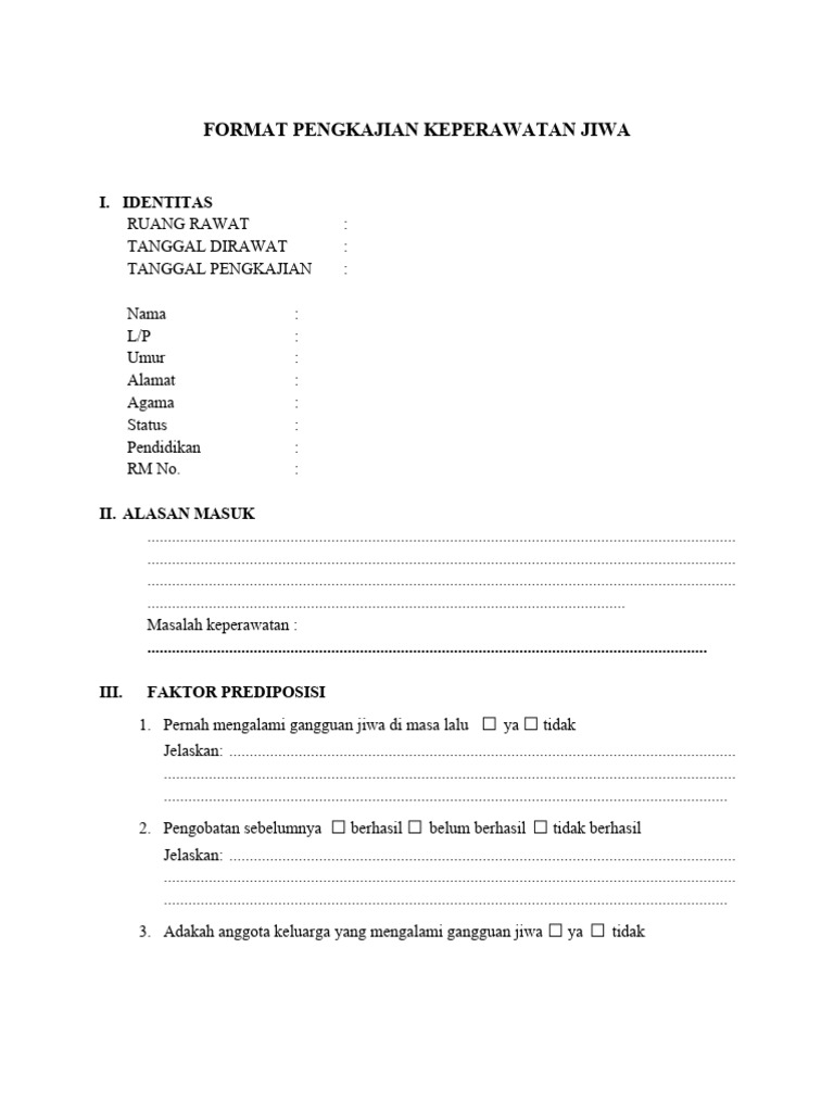 Format Pengkajian Keperawatan Jiwa | PDF