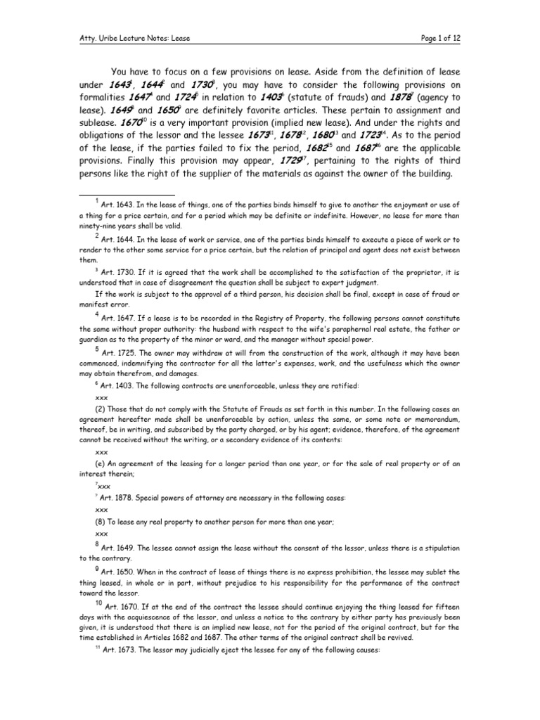 Lecture Notes - Lease | PDF