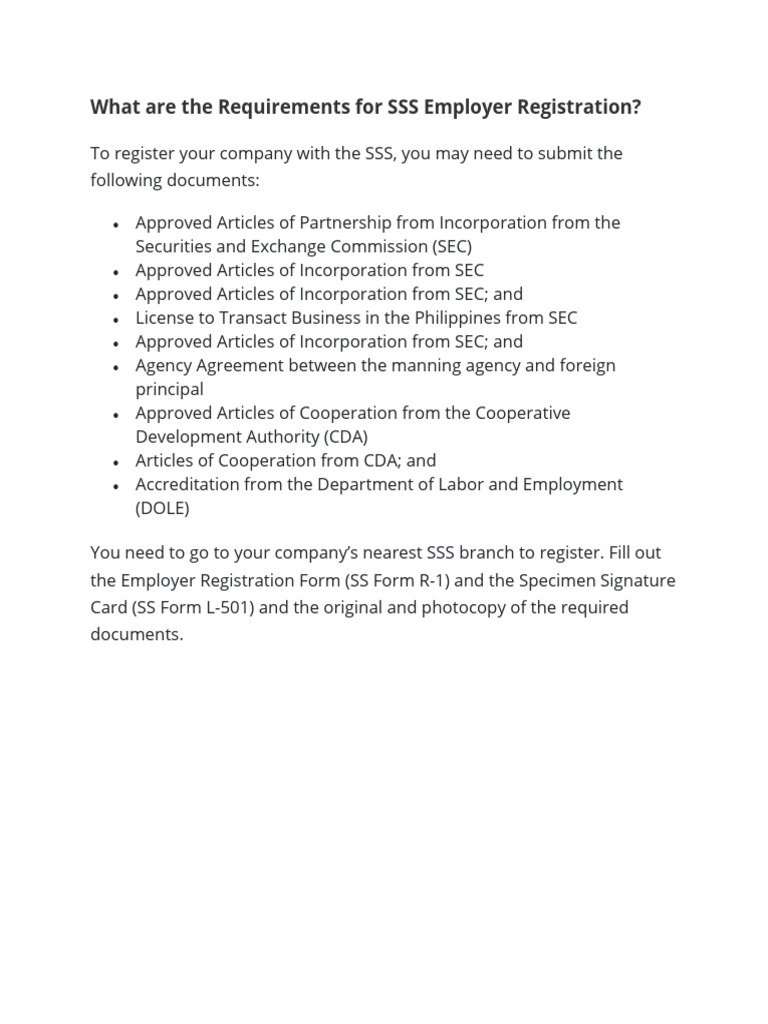 What Are The Requirements For SSS Employer Registration | PDF