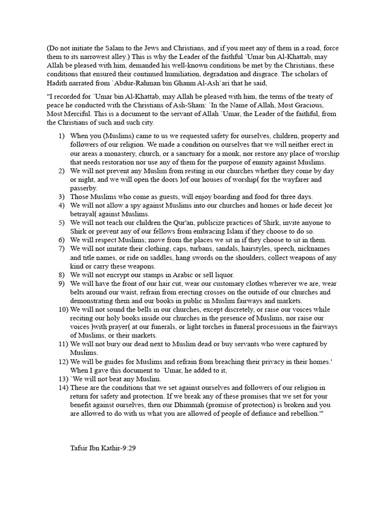 Pact of Umar-Ibn Kathir | PDF