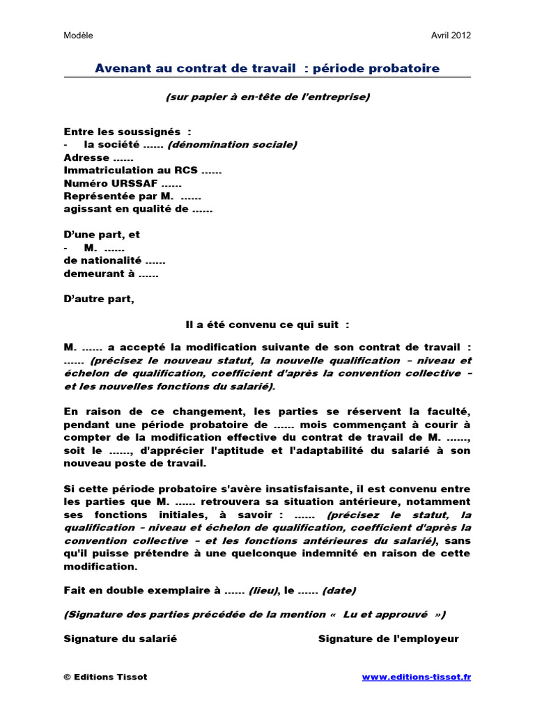 Avenant Periode Probatoire | PDF