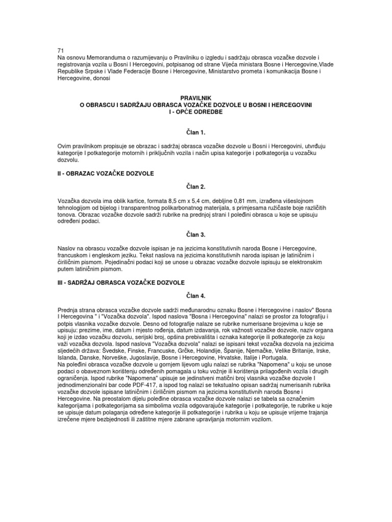 Pravilnik o Obrascu Vozacke Dozvole | PDF