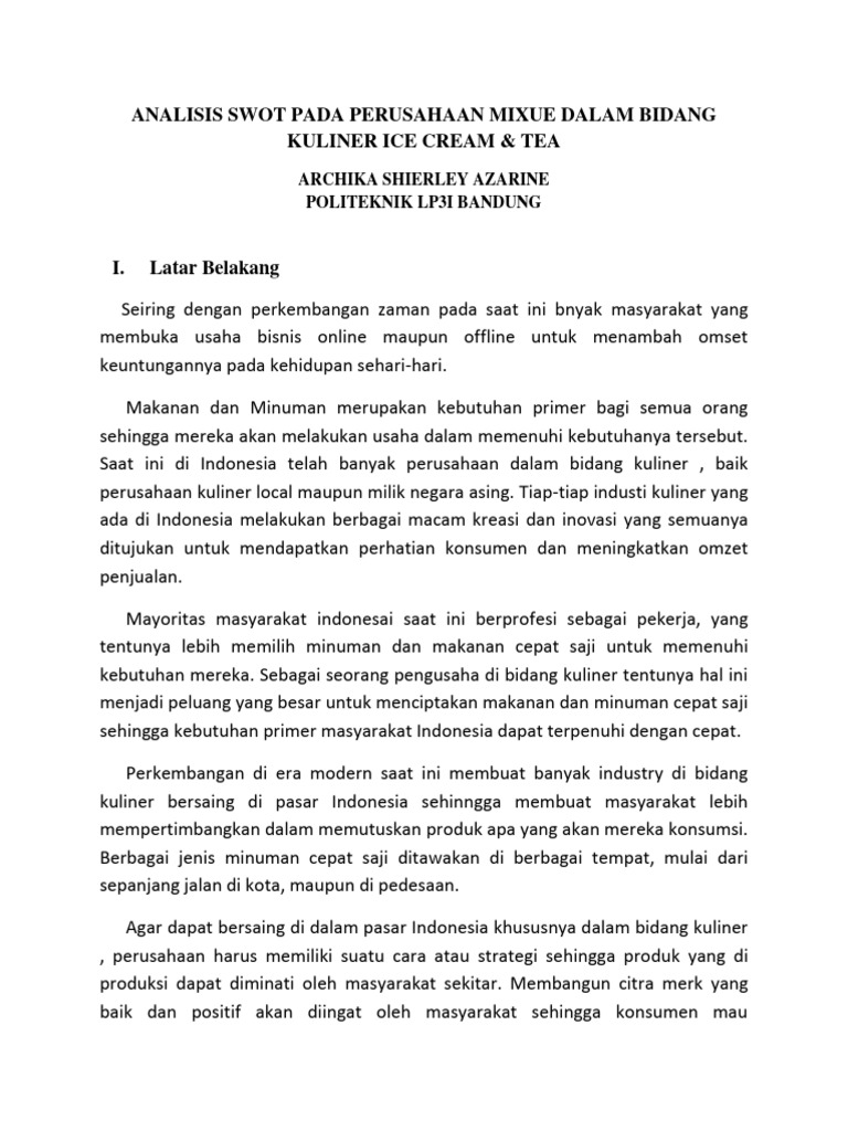 Analisis Swot Pada Perusahaan Mixue Dala | PDF