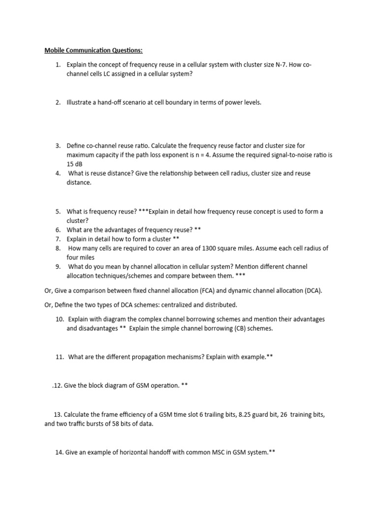 Mobile Communication Questions | PDF | Cellular Network | 4 G
