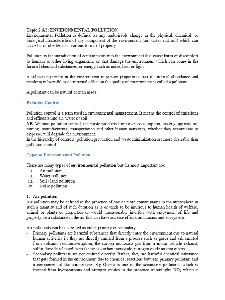 Topic 2 & 3 Environmental Pollution | Download Free PDF | Atmosphere Of ...