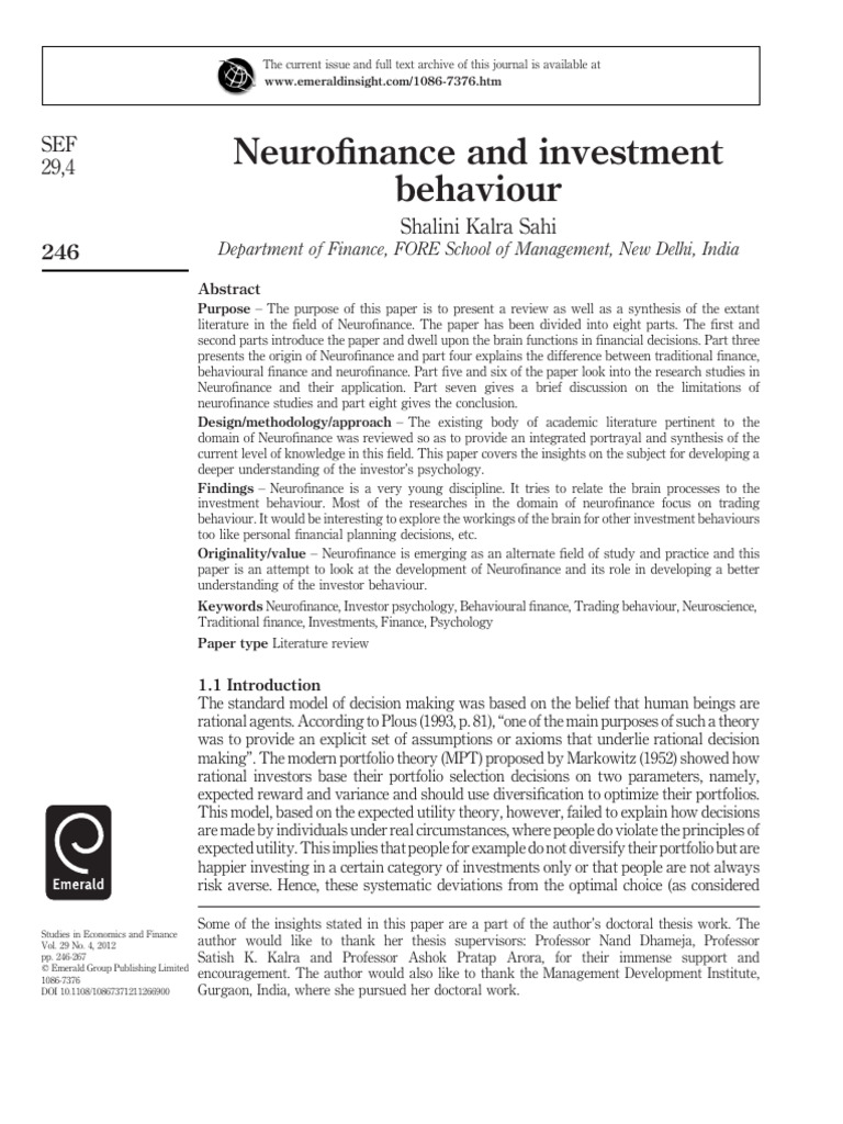 Understanding Neurofinance and Behavior | PDF