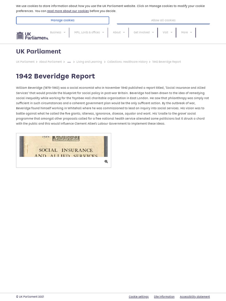 1942 Beveridge Report - UK Parliament | PDF