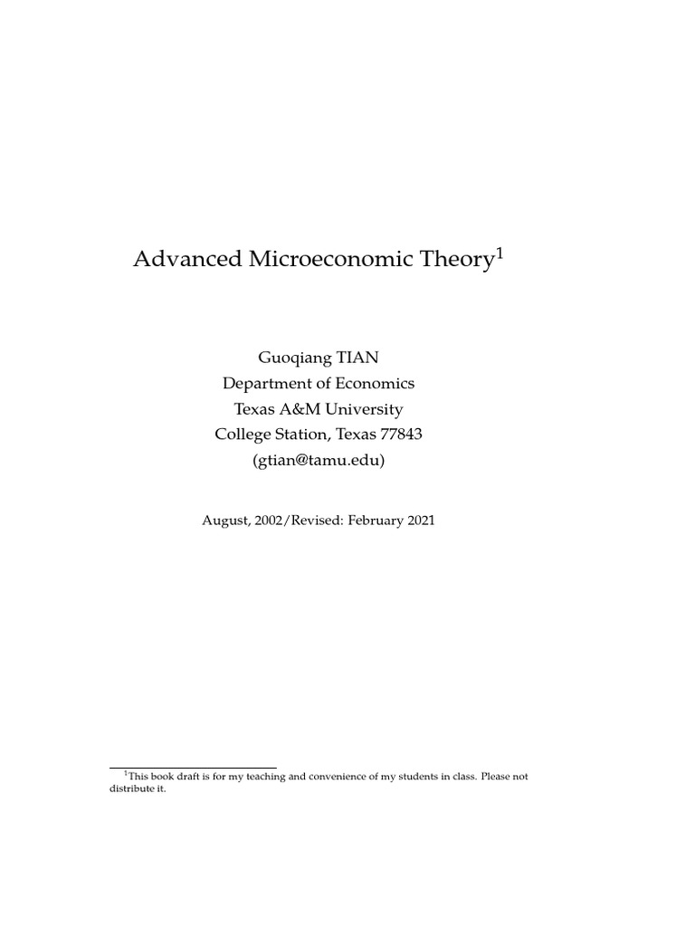 Advanced Microeconomics II - Tian | PDF