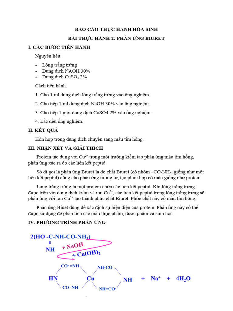 Báo Cáo TH C Hành Hóa Sinh | PDF
