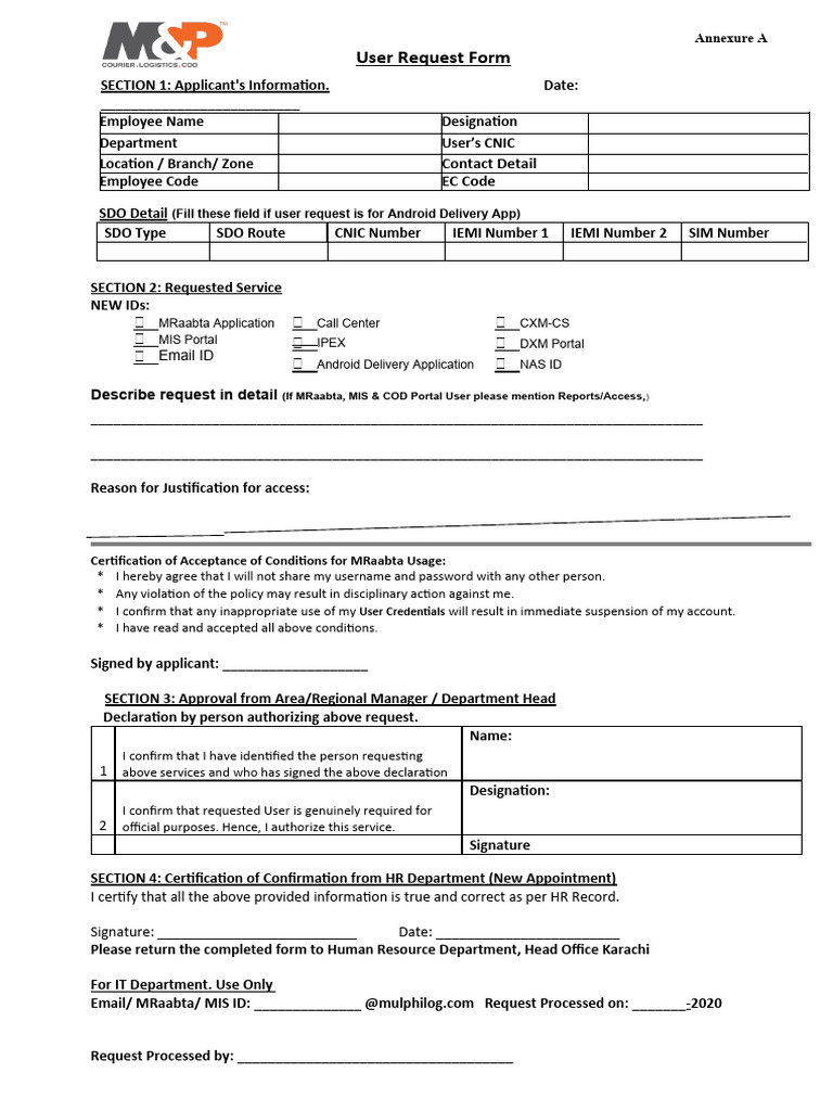 User Request Form | PDF User Request Form | PDF