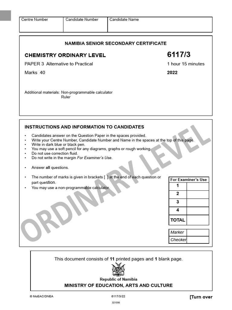 Ordinary - Chemistry Paper 3 6117-3 - First Proof 24.05.2022 | PDF