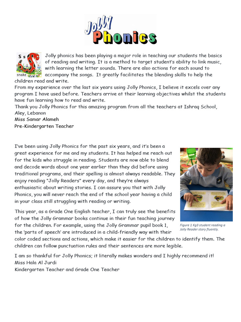 Jolly Phonics Teachers Report-Lebanon | PDF | Phonics | Literacy
