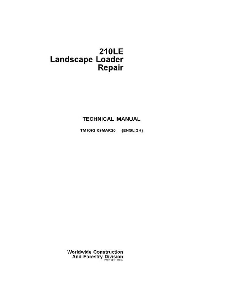 John Deere 210LE Landscape Loader Technical Repair Manual TM1692 - PDF Download | PDF