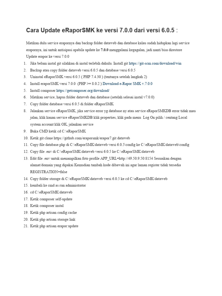 Cara Update eRaporSMK Ke Versi 7 | PDF