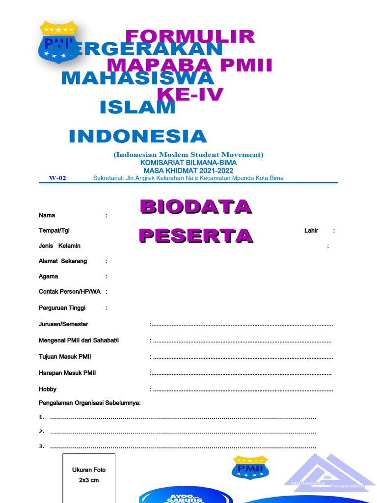 Formulir Mapaba Pmii Sospol 2020-2021 | PDF