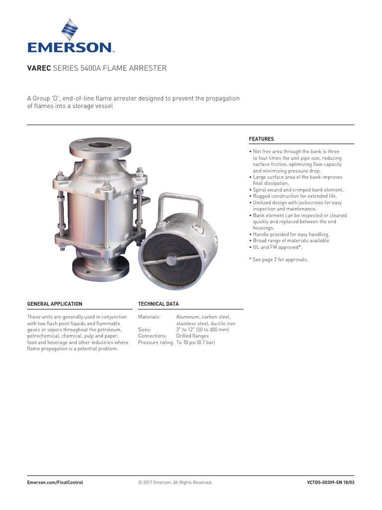 Varec 5400A Flame Arrester Overview | PDF