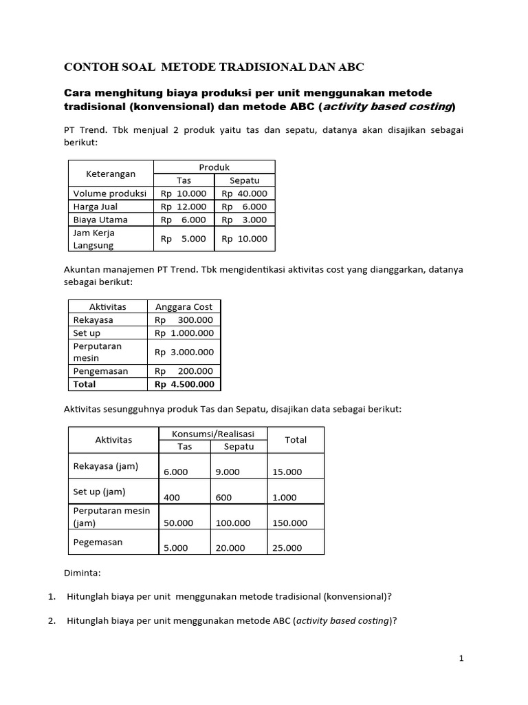 Contoh Soal Metode Tradisional Dan Abc | PDF