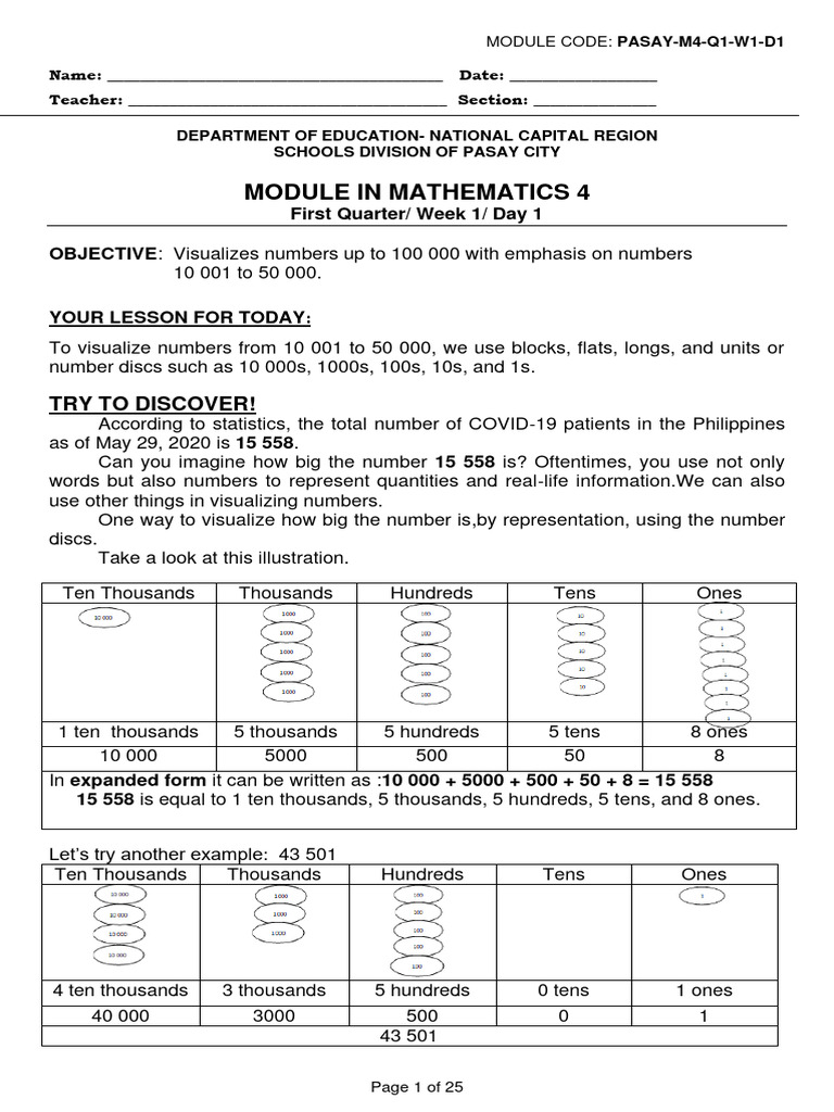 3 Pasay Grade 4 Mathematics Q1 W1 | PDF