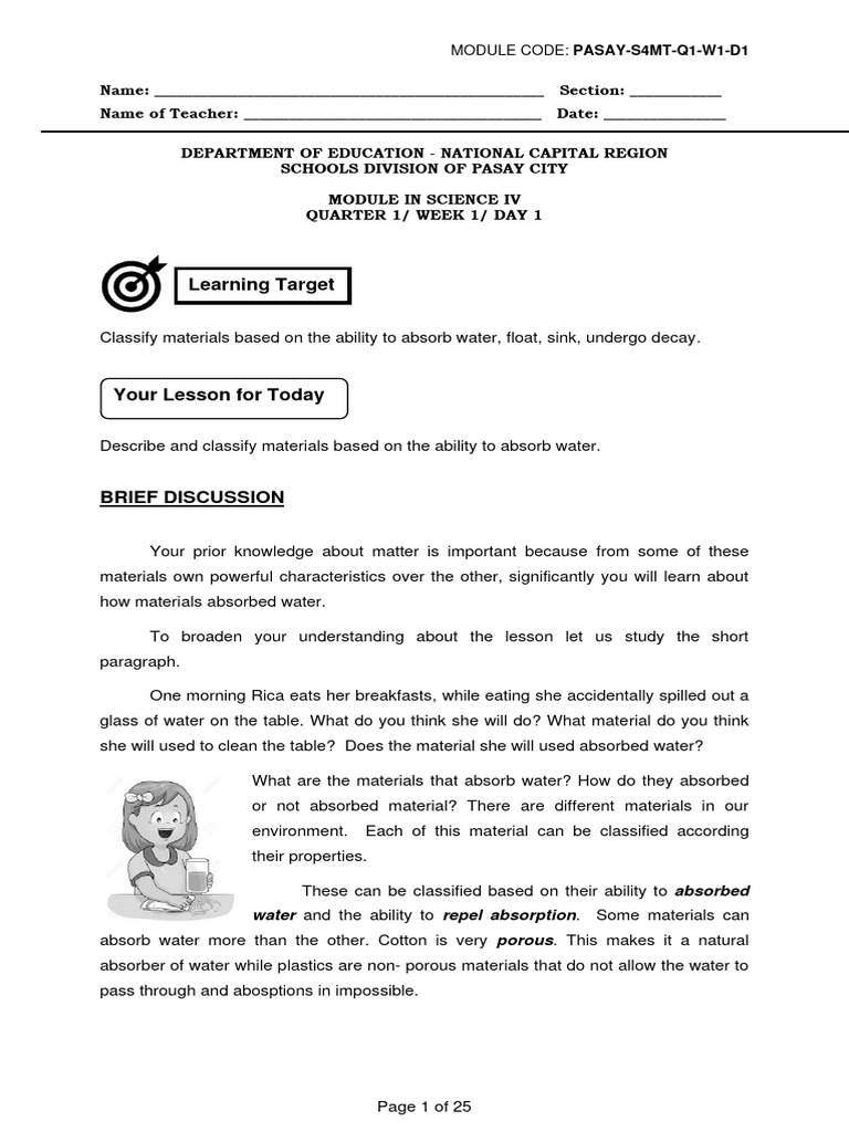 4 Pasay Grade 4 Science Q1 W1 | PDF | Biodegradation | Buoyancy