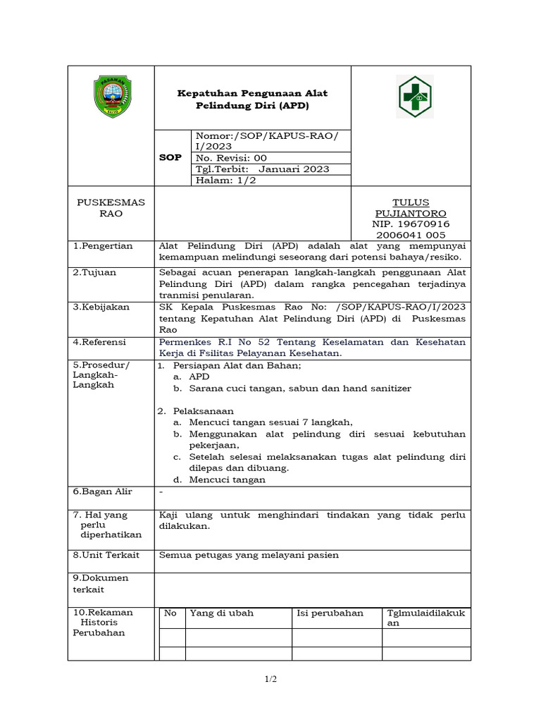 SOP Kepatuhan APD | PDF