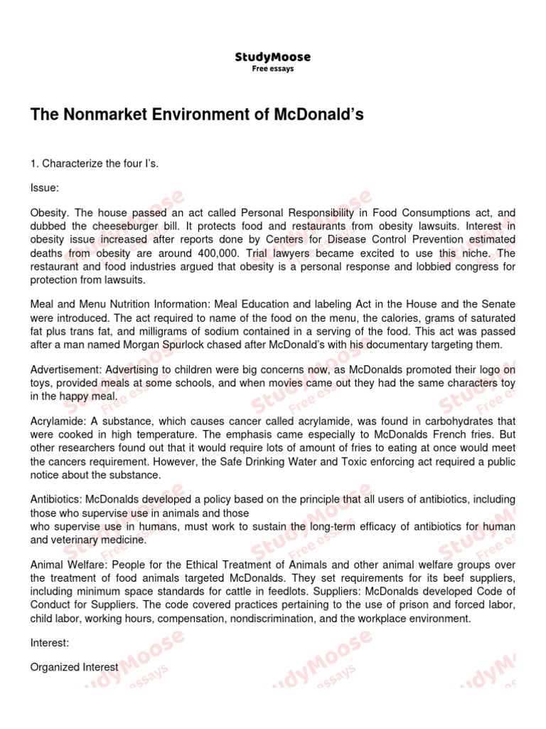 The Nonmarket Environment of McDonald's | PDF