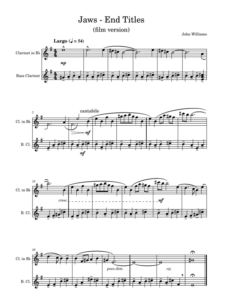 Jaws - End Title For Eb Clarinet and A Bass Clarinet | PDF