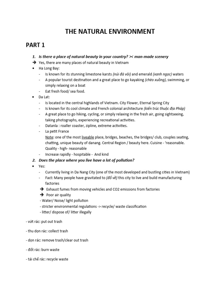 IELTS Speaking Topic The Natural Environment | PDF | Climate Change | Fossil Fuels