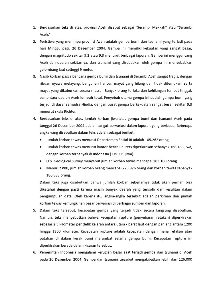 Essay Teks Gempa Di Serambi Mekkah | PDF