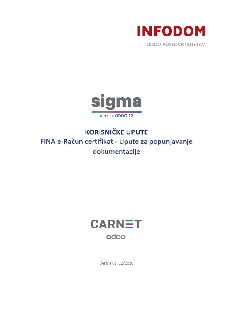 FINA e Racun Certifikat Upute Za Popunjavanje Dokumentacije | PDF