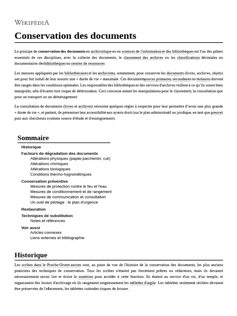 Conservation des documents : principes clés | PDF