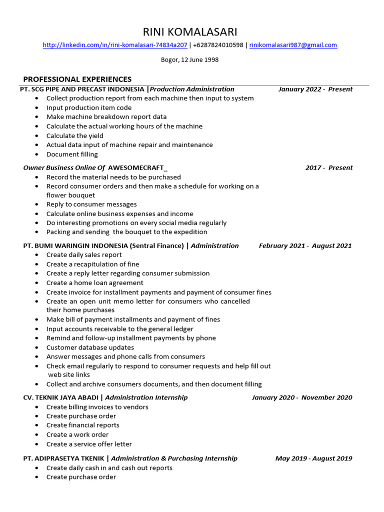 CV Rini Komalasari | PDF | Business | Service Industries