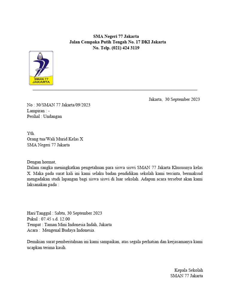 Contoh Surat Resmi Sekolah | PDF