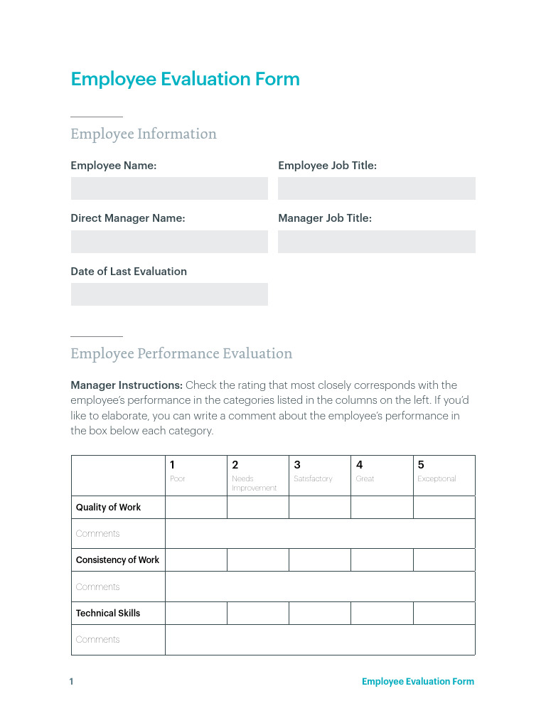 Employee Evaluation Form Fillable | PDF