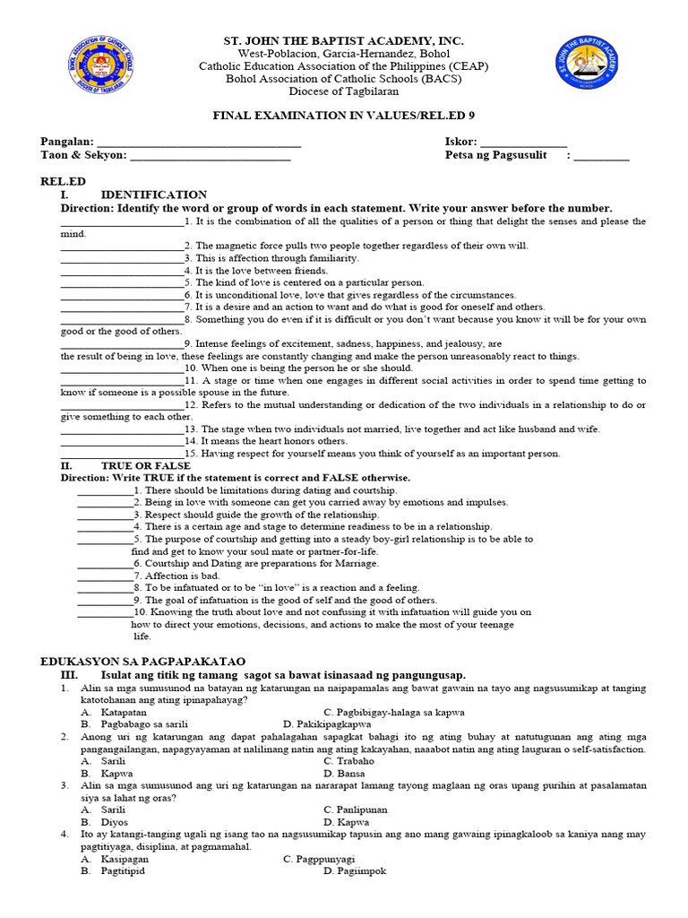 Final Exam in Epp & Reled 9 | PDF